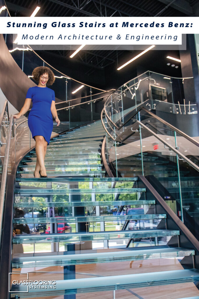 Stunning Glass Stairs at Mercedes Benz - Glass Flooring Systems Inc.